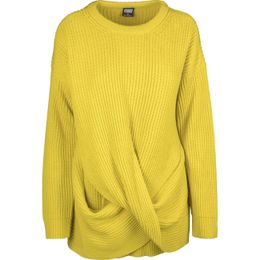 Rundhalspullover Urban Classics "Urban Classics Damen Ladies Wrapped Sweater", Damen, Gr. M, lemonmustard, 100% Polyacryl, unifarben, loose fit, Rundhals, Pullover Rundhalspullover