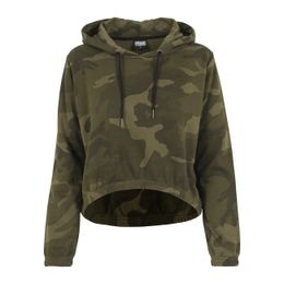 Rundhalspullover Urban Classics "Urban Classics Damen Ladies Camo Cropped Hoody", Damen, Gr. M, olivecamouflage, 60% Baumwolle, 40% Polyester, loose fit, ohne Ausschnitt, Pullover Rundhalspullover