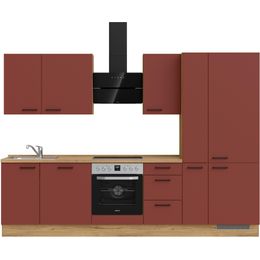 K&uuml;chenzeile Nobilia "Easytouch II", NEU: individuell anpassbar mit gratis Profi-Beratung", rot (k&uuml;che: rot, korpus: eiche sierra nachbildung, arbeitsplatte: eiche sierra nachbildung), B:300,3cm H:216,6cm T:60cm, Komplettk&uuml;chen-Sets, K&uuml;chenzeile, vormontiert, Breite 300 cm, Ausrichtung w&auml;hlbar, wahlw. mit E-Ger&auml;ten