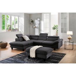 Ecksofa Home Affaire "Pilot L-Form", grau (anthrazit), B:266cm H:73cm T:108cm, 100% Polyester; Feinstruktur 75000 Scheurtouren; Struktur 35000 Scheuertouren, Mikrofaser 40000 Scheuertouren, Sofas, Ecksofa, mit Kopfteilverstellung, wahlweise mit Bettfunktion & Bettkasten