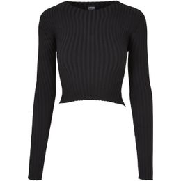 Rundhalspullover Urban Classics "Urban Classics Damen Ladies Short Rib Knit Twisted Back Sweater", Damen, Gr. L, schwarz, 35% Polyacryl, 35% Viskose, 30% Polyamid, unifarben, relaxed fit, Rundhals, Pullover Rundhalspullover
