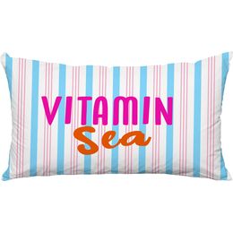 Dekokissen queence "Vitamin Sea", bunt, schriftzug bedruckt gemustert, B:60cm L:40cm, Polyester, Dekokissen_Sitzkissen_Kissenh&uuml;llen, Premium Outdoor Kissenbezug; Format: 60x40 cm