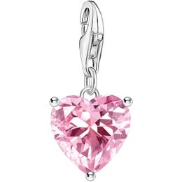 Charm Herz Thomas Sabo "Charm mit rosa Stein", bunt (silberfarben, rosa, rosa), Charms, Damen, Silber 925 (recycelt), mit Zirkonia (synth.)