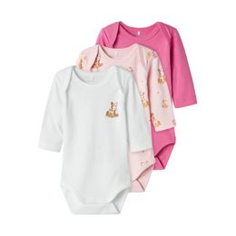 Langarmbody name it "NBFBODY 3P LS IBIS ROSE DEER NOOS", Jungen, Gr. 50, N-Gr, rosa (ibis rose), Sweatware, Obermaterial: 100% Baumwolle, bedruckt, unifarben, regular fit, amerikanischer Ausschnitt, Bodys