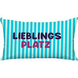Dekokissen queence "Lieblingsplatz", pink, schriftzug bedruckt gemustert, B:60cm L:40cm, Polyester, Dekokissen_Sitzkissen_Kissenh&uuml;llen, Premium Outdoor Kissenbezug; Format: 60x40 cm