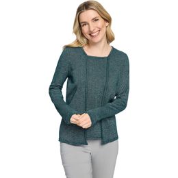 Damen 2-in-1-Pullover mit Glanzgarn petrol-silberfarben, Gr&ouml;&szlig;e 52