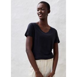 T-Shirt bonprix "Shirt aus reinem Leinen", Damen, Gr. 40/42 (M), schwarz, Web, Obermaterial: 100% Leinen, unifarben, figurumspielend normal, V-Ausschnitt, gerader Abschluss, Shirts T-Shirt, figurumspielende Passform, Kurzarm, V-Ausschnitt, aus Leinen