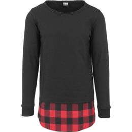 Rundhalspullover Urban Classics "Urban Classics Herren Long Flanell Bottom Open Edge Crewneck", Herren, Gr. L, schwarz, schwarz, rot, 100% Baumwolle, loose fit, Pullover Rundhalspullover