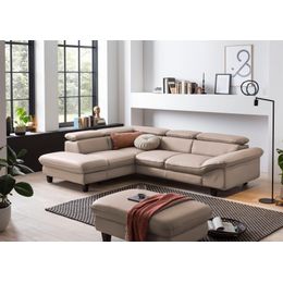 Ecksofa Home Affaire "Pilot L-Form", beige (sand), B:266cm H:73cm T:108cm, 100% Polyester; Feinstruktur 75000 Scheurtouren; Struktur 35000 Scheuertouren, Mikrofaser 40000 Scheuertouren, Sofas, Ecksofa, mit Kopfteilverstellung, wahlweise mit Bettfunktion & Bettkasten