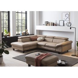 Ecksofa Home Affaire "Pilot L-Form", braun (cappuccino), B:266cm H:73cm T:108cm, 100% Polyester; Feinstruktur 75000 Scheurtouren; Struktur 35000 Scheuertouren, Mikrofaser 40000 Scheuertouren, Sofas, Ecksofa, mit Kopfteilverstellung, wahlweise mit Bettfunktion & Bettkasten