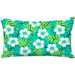 Dekokissen queence "Hawaii Bl&uuml;te", gr&uuml;n, bedruckt gemustert, B:60cm L:40cm, Polyester, Dekokissen_Sitzkissen_Kissenh&uuml;llen, Premium Outdoor Kissenbezug; Format: 60x40 cm