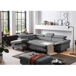 Ecksofa Home Affaire "Pilot L-Form", grau (fango), B:266cm H:73cm T:108cm, 100% Polyester; Feinstruktur 75000 Scheurtouren; Struktur 35000 Scheuertouren, Mikrofaser 40000 Scheuertouren, Sofas, Ecksofa, mit Kopfteilverstellung, wahlweise mit Bettfunktion & Bettkasten