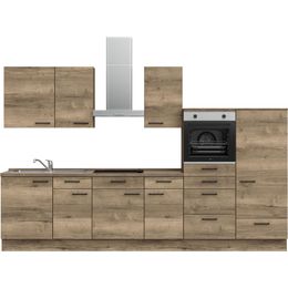 K&uuml;chenzeile Nobilia "Structura I", NEU: individuell anpassbar mit gratis Profi-Beratung", braun (k&uuml;che: braun, korpus: eiche havanna nachbildung, arbeitsplatte: eiche havanna nachbildung), B:330,3cm H:216,6cm T:60cm, Komplettk&uuml;chen-Sets, K&uuml;chenzeile, vormontiert, Breite 330 cm, Ausrichtung w&auml;hlbar, wahlw. mit E-Ger&auml;ten