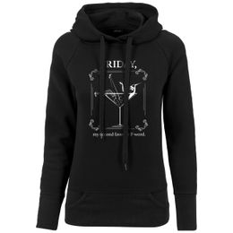 Rundhalspullover MisterTee "MisterTee Damen Ladies F-Word Hoody", Damen, Gr. L, schwarz, 60% Baumwolle, 40% Polyester, mehrfarbig, normal, ohne Ausschnitt, Pullover Rundhalspullover