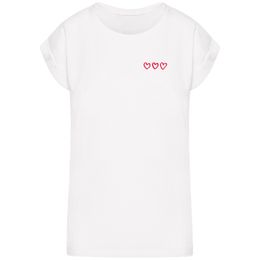 T-Shirt MISS TEE "Miss Tee Three In A Row Ladies Extended Shoulder Tee", Damen, Gr. L, wei&szlig;, 100% Baumwolle, bedruckt, loose fit, Rundhals, Shirts T-Shirt