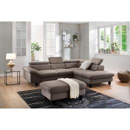 Ecksofa Home Affaire "Pilot L-Form", braun (mud), B:266cm H:73cm T:108cm, 100% Polyester; Feinstruktur 75000 Scheurtouren; Struktur 35000 Scheuertouren, Mikrofaser 40000 Scheuertouren, Sofas, Ecksofa, mit Kopfteilverstellung, wahlweise mit Bettfunktion & Bettkasten