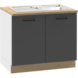 Sp&uuml;lenschrank KOCHSTATION "KS-Kolari", anthrazitfarben, wei&szlig;, B:100,1cm H:88cm T:60cm, FSC-zertifizierter Holzwerkstoff, Schr&auml;nke, Sp&uuml;lenschrank, Ma&szlig;e (B/T/H): 100,1 x 60 x 88 cm