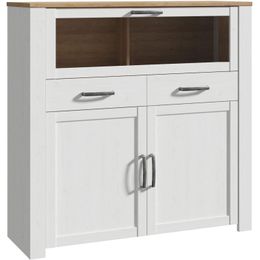 Highboard FORTE "Bohol, kleines Highboard, Klappe mit Glas, 2SK, 2T&uuml;ren", riviera eiche, sibiu l&auml;rche hell, B:126,4cm H:125,4cm T:42cm, Glas, Spanplatte, Sideboards, Highboard, B/H/T 126,4/125,4/42 cm Beleuchtung optional bestellbar