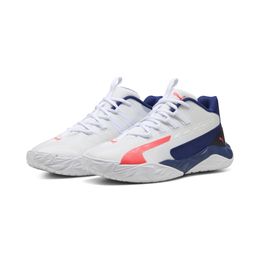 Basketballschuh Puma "Dagger 2 Mid Basketballschuhe Erwachsene", Herren, Gr. 40.5, wei&szlig; (wei&szlig; pink alert elektro blau), Obermaterial: Synthetik, Textil. Futter: Textil. Innensohle: Textil. Laufsohle: Gummi, Synthetik, Schuhe