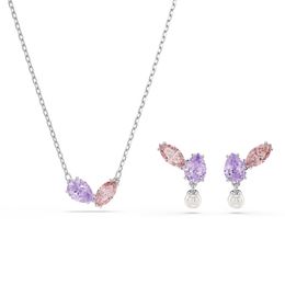 Ohrring und Ketten Set Swarovski "Multipack Schmuck Geschenk CAPSULE", metallfarben, lila, rosa, wei&szlig;, lila, rosa, Schmuck_Sets, Damen, Metall, Perlen, glitzernd, gl&auml;nzend, mit Swarovski Kristallen, mit Swarovski Perle