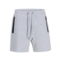 Jack & Jones Relaxshorts JACK & JONES "JPSTGORDON FUSION SWEAT SHORTS SRT SN", Damen, Gr. S, N-Gr, light grau melange detail:rubber print, Web, Obermaterial: 58% Polyester, 42% Baumwolle, bedruckt, meliert, regular fit knielang, Hosen