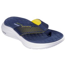 Zehentrenner Skechers "VAPOR FOAM SANDAL - SAYTO", Herren, Gr. 47,5, navy, gelb, Lederimitat, kontrastfarbene Details, Schuhe Zehentrenner, Strandschuh, Urlaubsschuh, Sommerschuh mit Memory Foam