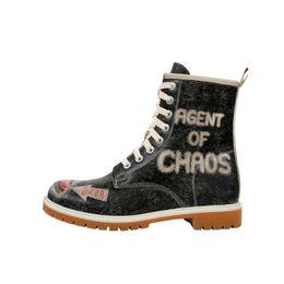 Schn&uuml;rboots DOGO "Longe Boots Schn&uuml;rstiefel Agent Of Chaos Damen Stiefeletten", Damen, Gr. 40, Normalschaft, schwarz, rot, Lederimitat, Schuhe Schn&uuml;rboots, Handgefertigt