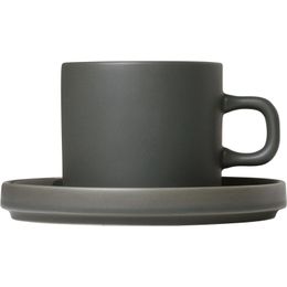 Tasse Blomus "PILAR", grau (dunkelgrau), B:11cm H:7cm &Oslash;:8cm, Keramik, Trinkgef&auml;&szlig;e, Kaffeetasse Teetasse, f&uuml;r Kaffee, 4-teilig