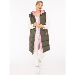 Steppweste Zwillingsherz "Smile", Damen, Gr. S, gr&uuml;n (khaki), Steppware, Obermaterial: 100% Polyester, Basic knielang, ohne Ausschnitt, Westen Steppweste, Smile-Steppung hinten, Zippern seitlich, Kapuze, Kordelzug