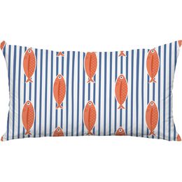Dekokissen queence "Fische gestreift", orange, bedruckt gemustert, B:60cm L:40cm, Polyester, Dekokissen_Sitzkissen_Kissenh&uuml;llen, Premium Outdoor Kissenbezug; Format: 60x40 cm