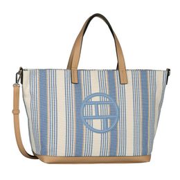 Shopper Tom Tailor "Gilda", Damen, Gr. B/H/T: 46cm x 28cm x 14cm, hellblau, gestreift, Baumwolle, Lederimitat, kontrastfarbene Details, Taschen Shopper, Damen Umh&auml;ngetasche, Tragetasche mit gro&szlig;em Tom-Tailor-Logo