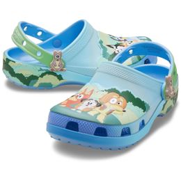 Clog Crocs "Bluey Multi Classic", M&auml;dchen, Gr. 22, blau (multifarben), Croslite&trade;, Schuhe Clog, Sommerschuh, Hausschuh, Strandschuh mit s&uuml;&szlig;en Tiermotiven