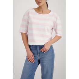 Sweatshirt monari "Sweatshirt Basic Ringel", Damen, Gr. 38, rosa ger, Web, Obermaterial: 70% Baumwolle, 30% Polyester, gestreift, regular fit taillenbedeckt, Rundhals, eingesetzt abgesteppte Kante, Sweatshirts Sweatshirt, Regular fit mit Streifen