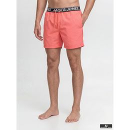 Jack & Jones Badeshorts JACK & JONES "JPSTMAUI SURF DOUBLE WB SWIM SHORTS", Herren, Gr. L, N-Gr, hot coral, Polyester, Badehosen Badeshorts