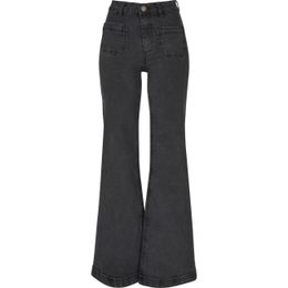 Stoffhose Urban Classics "Urban Classics Damen Ladies Vintage Flared Denim Pants", Damen, Gr. 30, Normalgr&ouml;&szlig;en, schwarzwashed, 98% Baumwolle, 2% Elasthan, unifarben, loose fit, Hosen Stoffhose