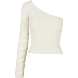 Rundhalspullover Urban Classics "Urban Classics Damen Ladies Short Rib Knit One Sleeve Sweater", Damen, Gr. 4XL, sandwei&szlig;, 35% Polyacryl, 35% Viskose, 30% Polyamid, unifarben, slim fit, Pullover Rundhalspullover