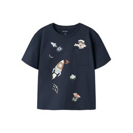 T-Shirt name it "NMMVILIAN SS NREG TOP", Jungen, Gr. 92, navy blazer print:space bear, Jersey, Obermaterial: 100% Baumwolle, bedruckt, unifarben, normal normal, Rundhals, Shirts T-Shirt
