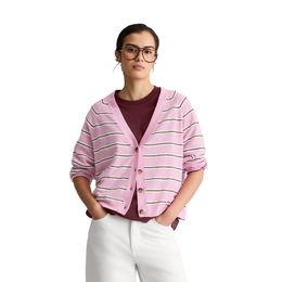 Marc O'Polo Cardigan MARC O'POLO DENIM "aus Organic-Cotton-Modal-Mix", Damen, Gr. L, light pink, Obermaterial: 65% Baumwolle, 26% Modal, 9% Polyamid, gestreift, regular fit, V-Ausschnitt, Strickjacken