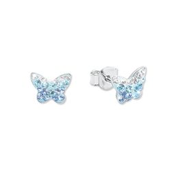 Paar Ohrstecker Amor "Schmetterling", blau (silberfarben, t&uuml;rkis, kristallwei&szlig;, blau, t&uuml;rkis, kristallwei&szlig;, blau), Ohrringe, Damen, Silber 925 (Sterlingsilber), mit Preciosa Crystal