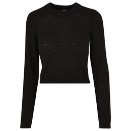 Rundhalspullover Urban Classics "Urban Classics Damen Ladies Short Waffle Sweater", Damen, Gr. 4XL, schwarz, 100% Polyacryl, unifarben, normal, Rundhals, Pullover Rundhalspullover
