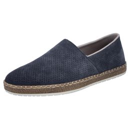 Slipper Rieker, Herren, Gr. 42, blau (nachtblau), Veloursleder, unifarben, Schuhe Slipper, Schlupfschuh, Casual-Slipper, Mokassin mit Perforation