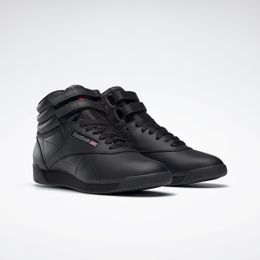 Sneaker Reebok CLASSIC "Freestyle Hi", Damen, Gr. 37,5, schwarz (int, schwarz), Leder, Schuhe Sneaker