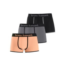 Boxer Bruno Banani "Boxershorts f&uuml;r Herren", Damen, Gr. XXL, 3 Stk., aprico, grau, schwarz, Jersey, Obermaterial: 92% Baumwolle, 8% Elasthan (LYCRA), unifarben mit Farbeins&auml;tzen, Unterhosen, mit modischen Einfassungen