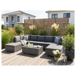 Gartenlounge-Set Konifera "New York", grau, Polyrattan, Sitzm&ouml;bel-Sets, Gartenm&ouml;bel-Set, Tisch 110x65 cm, Aluminium,Polyrattan,individuell stellbar,10 Personen, Topseller