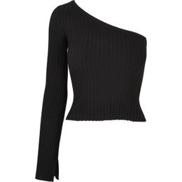 Rundhalspullover Urban Classics "Urban Classics Damen Ladies Short Rib Knit One Sleeve Sweater", Damen, Gr. 5XL, schwarz, 35% Polyacryl, 35% Viskose, 30% Polyamid, unifarben, slim fit, Pullover Rundhalspullover