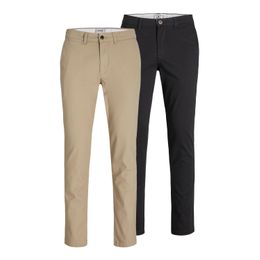 Jack & Jones Chinohose JACK & JONES "JPSTMARCO JJDAVE 2PK MP NOOS", Herren, Gr. 36, L&auml;nge 34, schwarz pack:crockery, Web, Obermaterial: 98% Baumwolle, 2% Elasthan, unifarben, slim fit normal, Hosen Chinohose