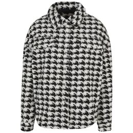 Allwetterjacke Urban Classics "Urban Classics Damen Ladies AOP Sherpa Overshirt", Damen, Gr. M, schwarzhoundstooth, 100% Polyester, mehrfarbig, oversize, amerikanischer Ausschnitt, Jacken