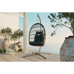 Ambia Garden H&auml;ngesessel, Grau, Schwarz, Dunkelgrau, Metall, Kunststoff, Textil, F&uuml;llung: Polyester, 100x198x100 cm, wetterbest&auml;ndig, Gartenm&ouml;bel, H&auml;ngesessel