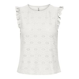 Shirttop Only "ONLSMILLA S/L FRILL TOP JRS", Damen, Gr. S, cloud dancer pattern:jo smilla, Jersey, Obermaterial: 95% Polyester, 5% Elasthan, unifarben, regular fit normal, Rundhals, Tops Shirttop, Materialmix, regular fit, Rundhals