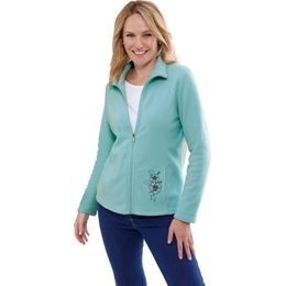 Damen Fleecejacke mit Bl&uuml;tenstickerei mint, Gr&ouml;&szlig;e 50